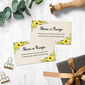 321Done Sunflower Share a Recipe Card (Set of 50) 3.5x2 - Kraft - Little Recipe Request Card for Bridal Shower Invitation, Keepsake, Heavy Cardstock, Matching Recipe Cards - Made in USA