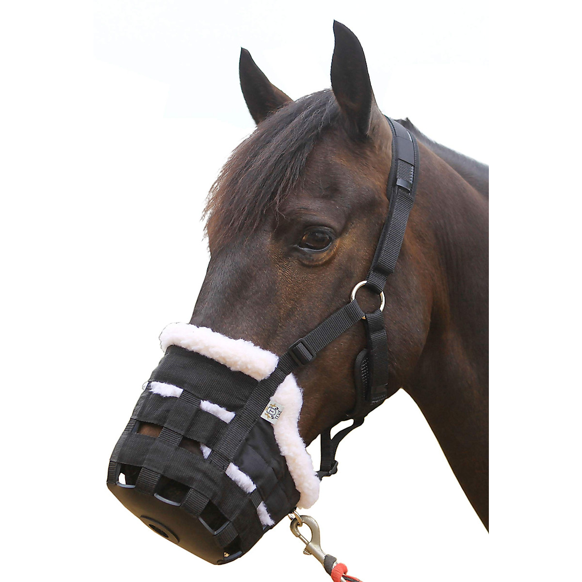 T TEKE Deluxe Horse Grazing Muzzle Fleece Fur Lined Around, Full Adjustable with Neoprene Cushion pad on Crown & Chin for Comfort