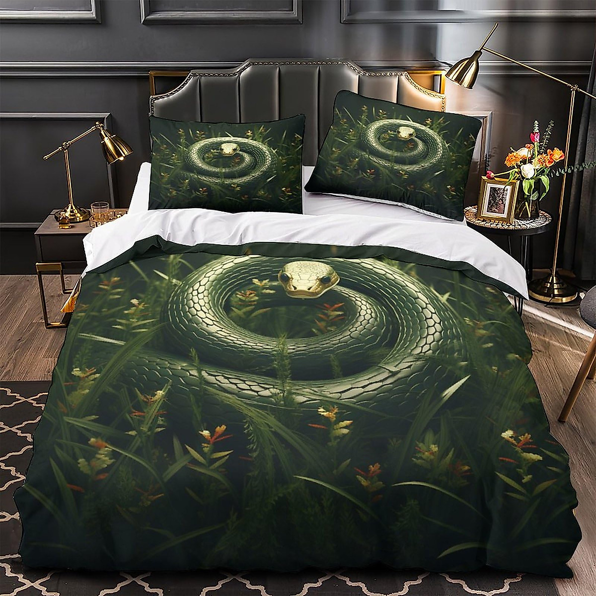 JALYKA Bedding Set 3D Print Snake Duvet Cover Set Animal Theme Comforter Cover with Pillow Shams with Zipper Microfiber 3Pcs Bedspread Cover for Kids Teens Adults Twin（173x218cm）