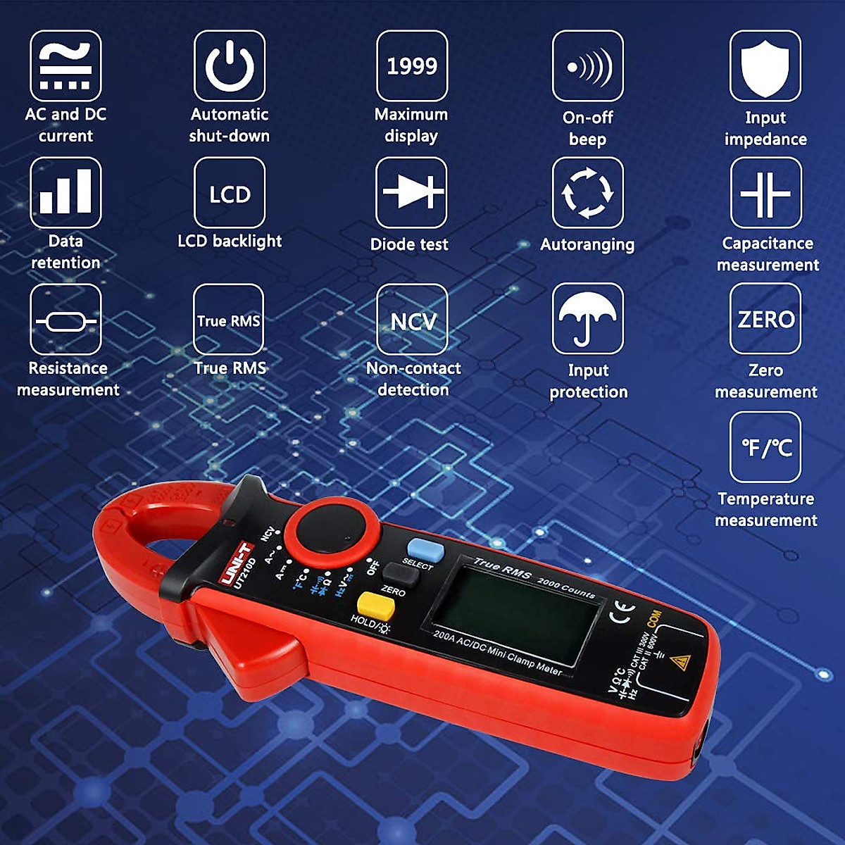 UNI-T UT210D Digital AC/DC Current Voltage Resistance Capacitance Clamp Meter