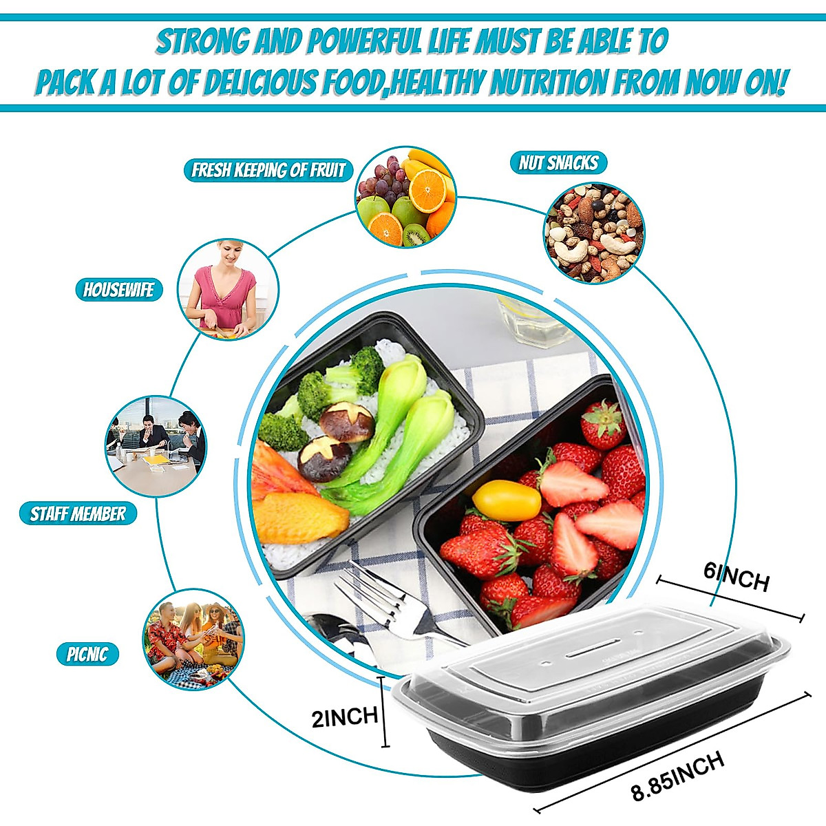 Meal Prep Container, 26 oz [50 Pack]-Single 1 Compartment Food Meal Prep Containers Reusable, BPA Free Extra-thick disposable Food Storage Containers with Lids Microwave Dishwasher Freezer Safe