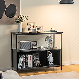 LOKO Buffet Cabinet with Open Shelves, Freestanding Kitchen Cabinet with 3-Cube Compartments, Coffee Bar Credenza Sideboard Cabinet, 43.5 x 17 x 35 inches (Black)