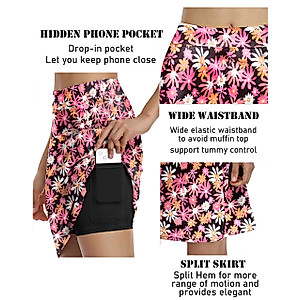 COOrun Women's 20" Knee Length Skorts Skirts Print Athletic Tennis Golf Skirt for Women Casual Summer Skirts,Black Pink Medium