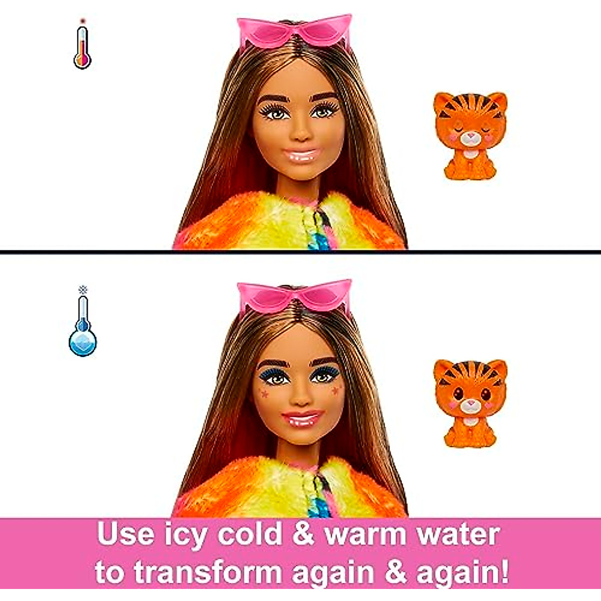 Barbie Cutie Reveal Fashion Doll, Jungle Series Tiger Plush Costume, 10 Surprises Including Mini Pet & Color Change