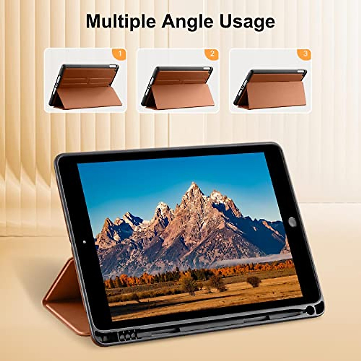 Case for iPad 9th / 8th / 7th Gen Case (2021/2020/2019) 10.2 Inch - Premium Leather Business Edition with Built-in Apple Pencil Holder - Auto Wake/Sleep - Orange