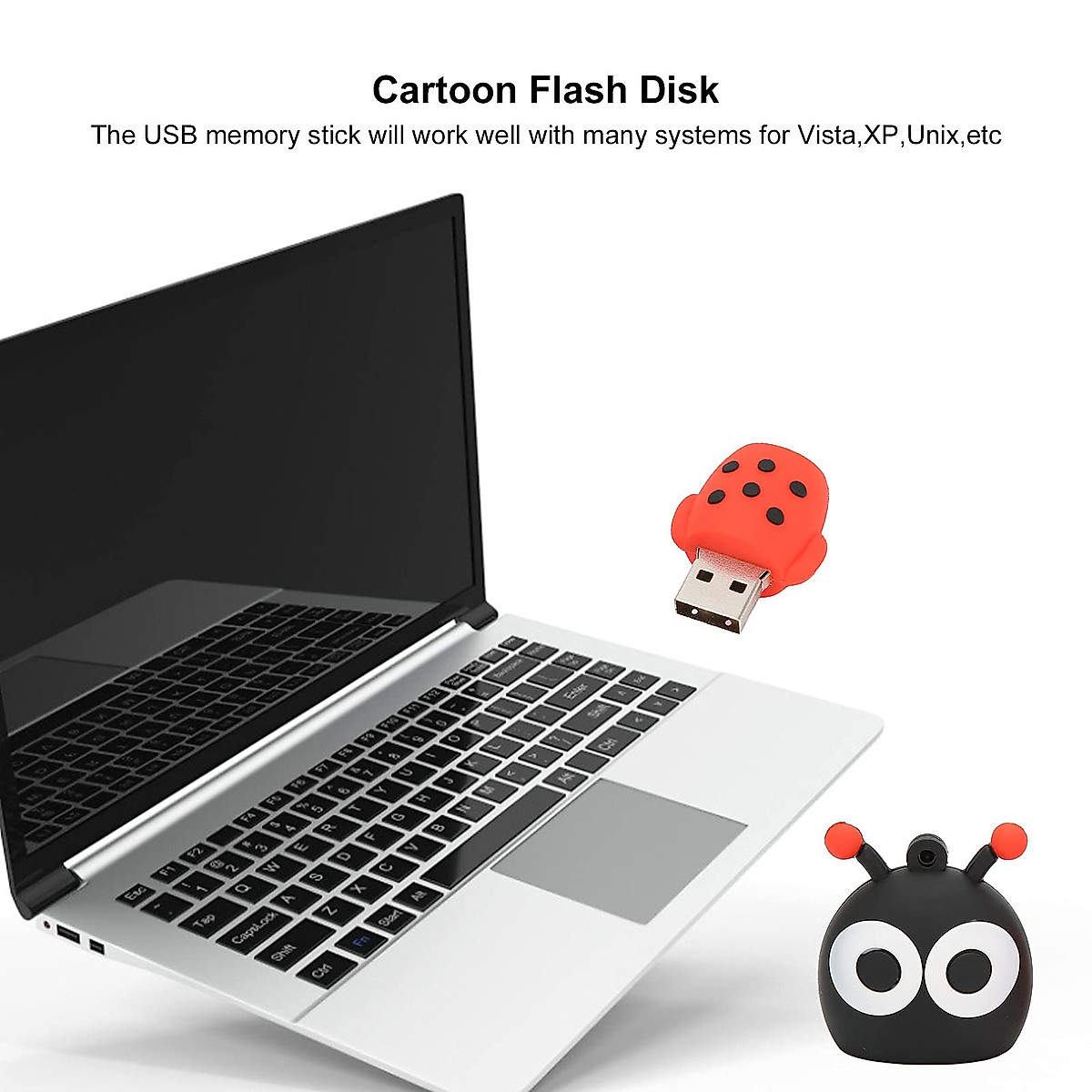 Cartoon Flash Disk Cartoon Ladybug Compatible Optional Stock USB Flash Drives Memory Thumb Stick Pendrive U Disk, for Data Storage Transmission Sharing(64GB)
