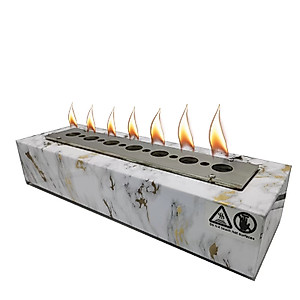 QOJT Table Top Fire Pit for Indoor, Bio Ethanol Fuel Mini Fire Pit, Tabletop Fireplace for Home Decor, Fire Bowl with Marble Stainless Steel Small Fire Pit (White-Gloden)