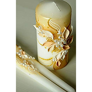 Magik Life Unity Candle Set for Wedding - Wedding Accessories for Reception and Ceremony - Candle Sets - 6 Inch Pillar and 2 10 Inch Tapers - Decorative Pillars Gold