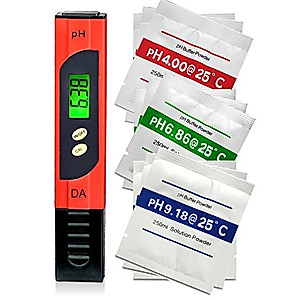 Digital Aid Professional pH Meter with Large Backlit LCD Screen. Range 0.00 to 14.0 pH. 3 Free pH Buffer Solution Powders Included. Lifetime Guarantee on this Accurate and Reliable pH Test Meter.