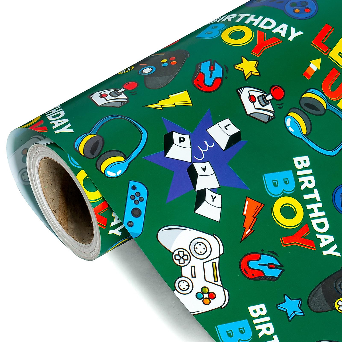 WRAPAHOLIC Gaming Wrapping Paper Roll - Mini Roll - 17 Inch x 33 Feet - Gaming Boys Kids Boys Happy Birthday Design, Perfect for Birthday, Party, Holiday