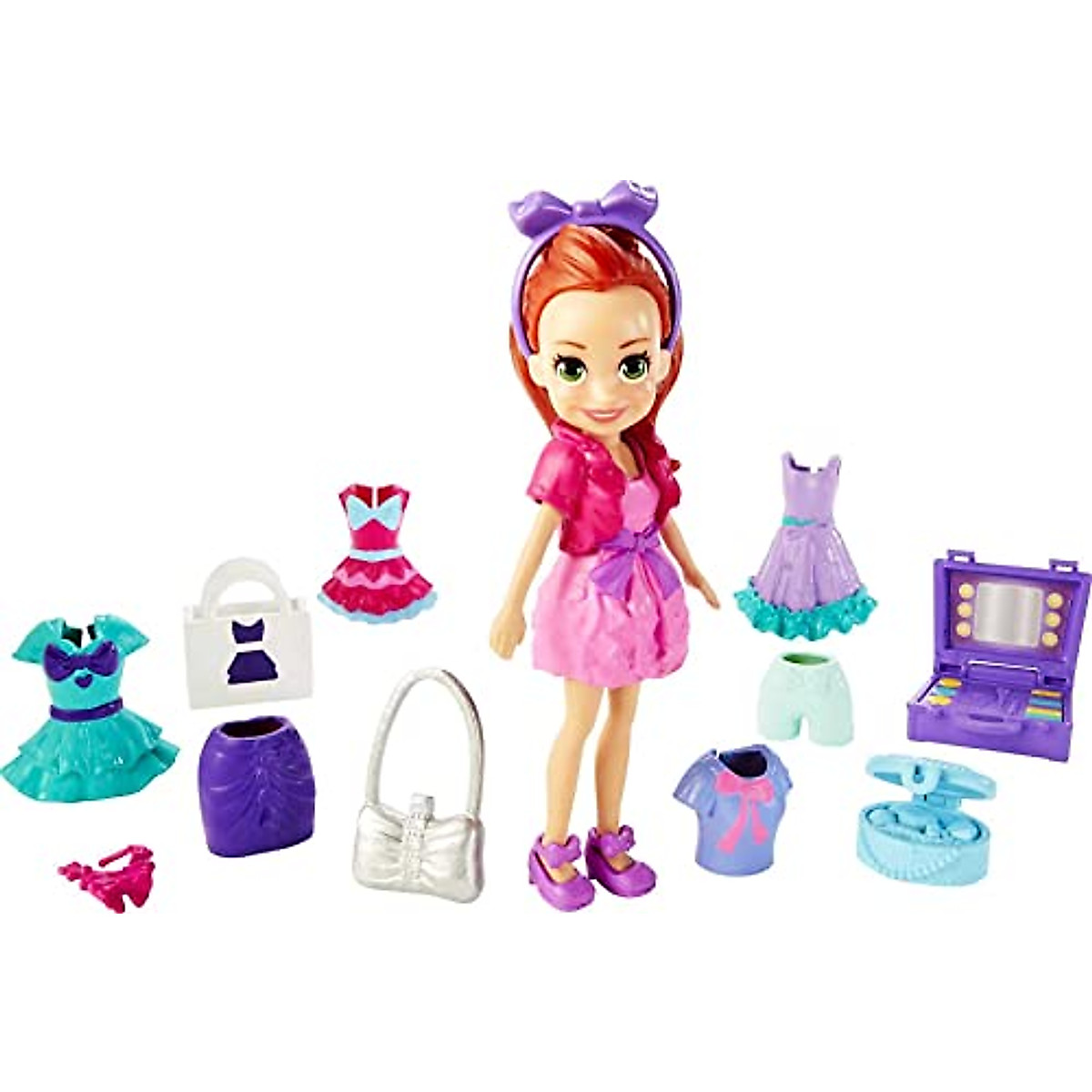 Polly Pocket Travel Toy Playset with Four (3-inch) Dolls and 40+ Fashion Accessories, Themed Characters Fashion Pack