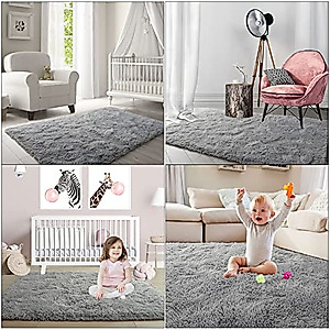 Wellber Modern Soft Shag Rugs, 4x5.9 Feet Grey Fluffy Home Decorative Carpets for Bedroom, Rectangle Durable Fuzzy Area Rug for Living Room Dorm Nursery, Plush Floor Shaggy Fur Throw Rug