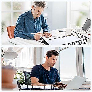 Hicarer 2 Pcs 2 Pcs Metal Paper Tray 11 x 17 Inch Iron Wire Grid Desk File Document Letter Tray 11 x 17 Paper Desk Organizer Wide Entry Basket for Office Home (Black)