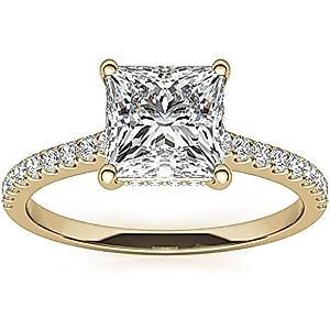 CUSTOMIZE JEWELS 1.00carat- 6.5MM 4 Prongs Excellent Cathedral & Collar Princess Moissanite Engagement Ring In 14k Gold With Accent Stone For Women,D-VVS1 (14k White Gold, 8)