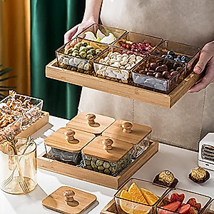 Square Snack Serving Tray,Divided Serving Tray with lid,Household Wooden Divided Serving Tray,Fruit Platter Tray for Parties,Snack Tray with lid,Suitable for Candy,Nuts,dips,Fruits