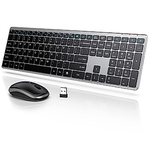 Trueque Wireless Keyboard and Mouse, Ultra Slim Silent Keyboard with Responsive & Low Profile Keys, Tilt Angle, Sleep Mode, 2.4GHz USB Cordless Mouse Combo for Computer, PC, Chromebook (Mac-Gray)