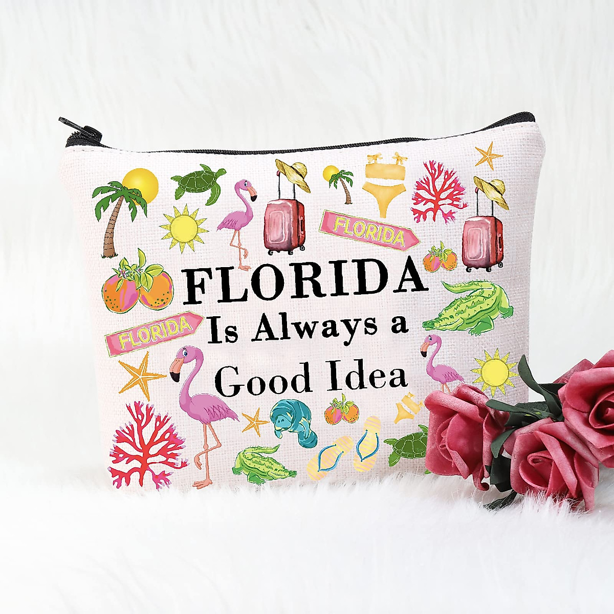 POFULL Florida vacation Gift Florida Is Always a Good Idea Cosmetic Bag Florida Travel Gift (Florida Is Always Cosmetic Bag)