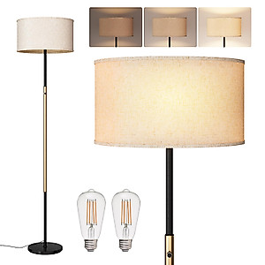addlon Floor Lamps for Living Room, dimmable Floor lamp with 2 LED Bulbs, Super Large lampshade Modern Standing lamp, Bright Tall Floor lamp for Bedroom and Office (Adjustable Brightness) - Black