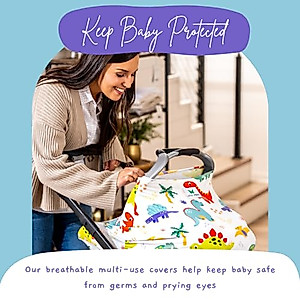 Little Emerald 7-in-1 Multi-use Cover - Privacy for Breastfeeding & Pumping, Baby Car Seat, Carrier, Stroller, High Chair, Shopping Cart, Lounger Canopy, Newborn Essentials (Dinosaur)