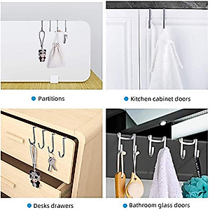 4 Pack Over Cabinet Drawer Double Hooks, Stainless Steel Multiple Use Narrow Door Hook for Kitchen, Bathroom, Wardrobe Door, only Sold by YamaziHD