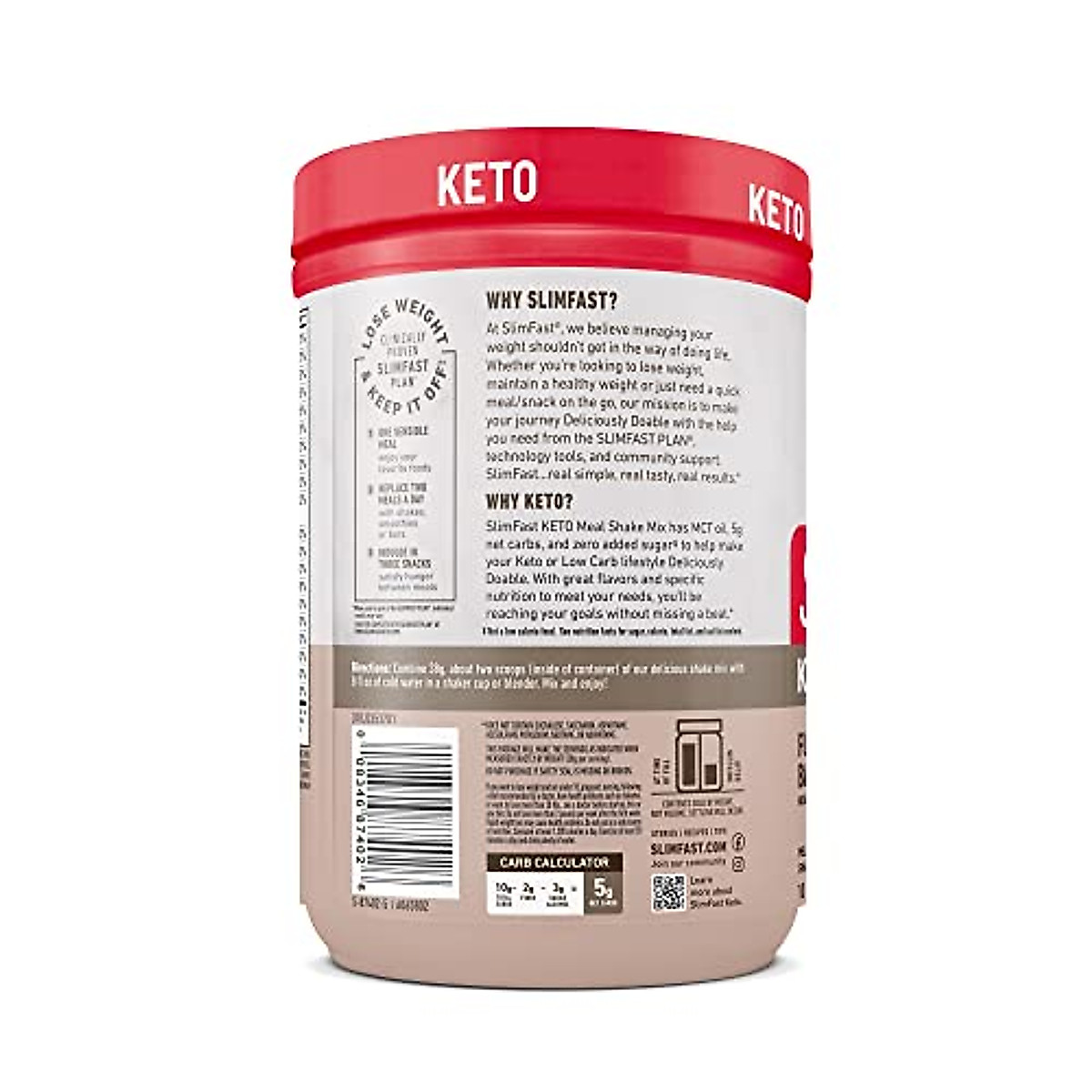 SlimFast Keto Meal Replacement Powder, Fudge Brownie Batter, Low Carb with Whey & Collagen Protein, 10 Servings (Pack of 2) (Packaging May Vary)