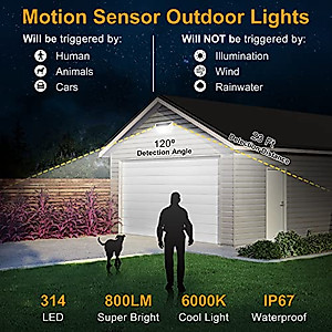 NACINIC 628 LED White Solar Outdoor Lights Motion Sensor IP67 Waterproof with 3 Lighting Modes, 270° Wide Angle Lighting, Bright Solar Powered Security Flood Lights for Outside Fence Wall Yard Porch