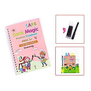Sank Magic Reusable Practice Copybook for Kids - The Print Handwiriting Workbook-Reusable Writing Practice Book for Children(Drawing Book with Pen)