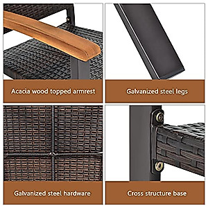 RELAX4LIFE Patio Rattan Dining Chairs Set Wicker Chairs with Steel Frame, Acacia-Covered Armrests Fire Pit Chairs for Porch, Poolside, Balcony, Lawn Indoor&Outdoor Furniture Armrest Chairs Set (4)