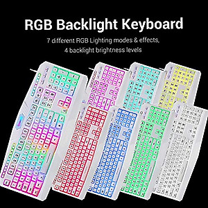 Redragon S101 Wired RGB Backlit Gaming Keyboard and Mouse, Gaming Mouse Pad, Gaming Headset Combo All in ONE PC Gamer Bundle for Windows PC – (White)