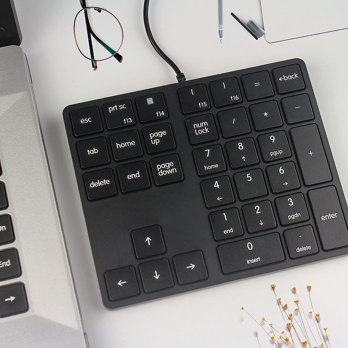 Merdia Numeric Keypads Wired Numpad 34 Keys External Mini Slim Keyboard Magic Force for Financial Cashier Securities-Black| Laptop Accessories | Num Pad | Number keypad for Laptop | Work Keyboard