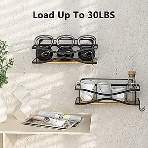 DatMou Floating Shelves Wall for Inside Kitchen, Bedroom, Living Room, Bathroom Storage and Decor, Wall Mounted Shelf with Metal Guardrail and Hooks, 2pcs
