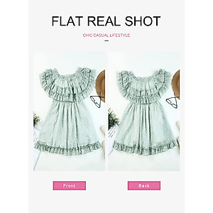 Dokotoo Women's Ladies Dresses Spring Summer Off The Shoulder Elastic Empire Waist Floral Bohemian Ruffle Chiffon Summer Dress for Women Green Large