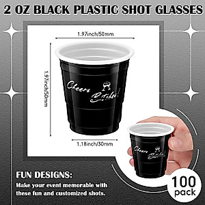 Lounsweer 100 Pcs Plastic Glasses Cups 2 oz Disposable Cups Mini Party Plastic Glasses for Bachelorette Birthday Tasting Serving Samples Cups (Black)