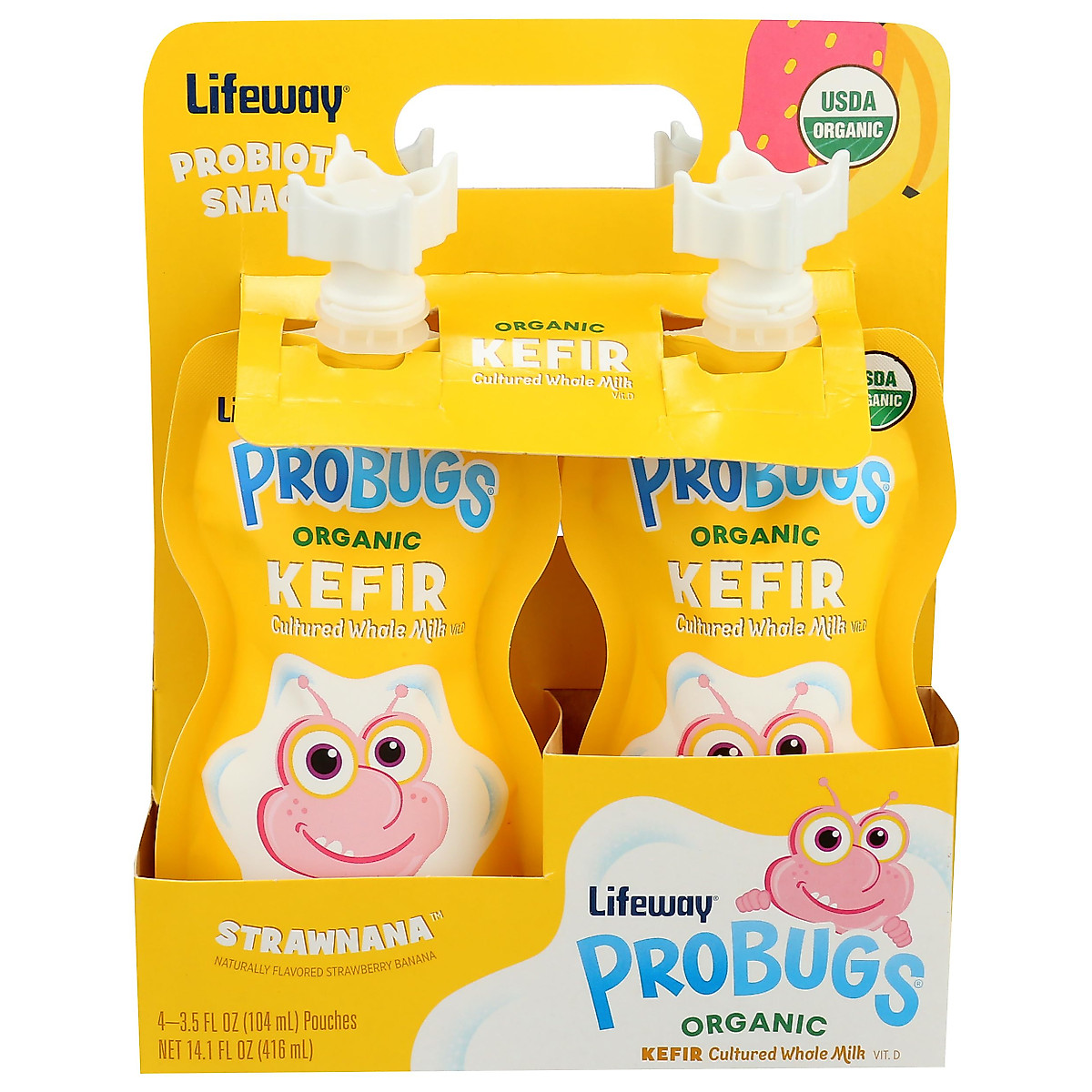 Lifeway Probugs Organic Kefir, Strawnana, 3.5 Ounce, 4-Pack