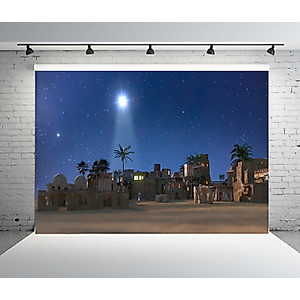 BELECO 12x10ft Fabric Nativity Backdrop Christmas Star Night Manger of Christmas of Jesus Christ Bethlehem Town Village Background Star of Bethlehem Religious Church Christmas Decoration Photo Props