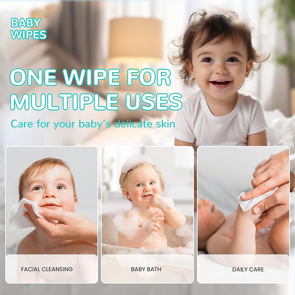 Dry Wipes - HAPPY BUM Dry Baby Wipes, Large Baby Wipes, Unscented Tissues for Sensitive Skin, 600 Count, Baby Necessities Facial Tissue, Wet and Dry Use
