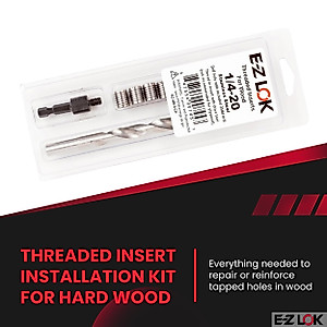 E-Z LOK 400-4-CR Threaded Inserts for Wood, Installation Kit, Stainless Steel, Includes 1/4-20 Knife Thread Inserts (6), Drill, Installation Tool