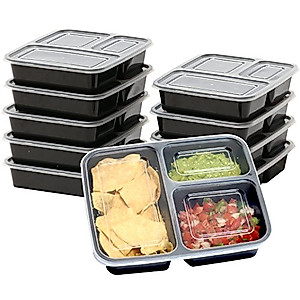 10 Pack - SimpleHouseware 3 Compartment Food Grade Meal Prep Storage Container Boxes (36 ounces)
