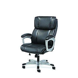 Sadie Executive Computer Chair- Fixed Arms for Office Desk, Black Leather (HVST315)