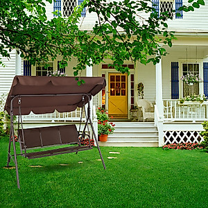 VINGLI Heavy Duty 550 LBS Upgraded 3 Person Outdoor Porch Swing with Stand, Adjustable Canopy Swing with Textilene Fabric & Steel Frame for Yard, Pool, Lawn, Indoors (Brown)