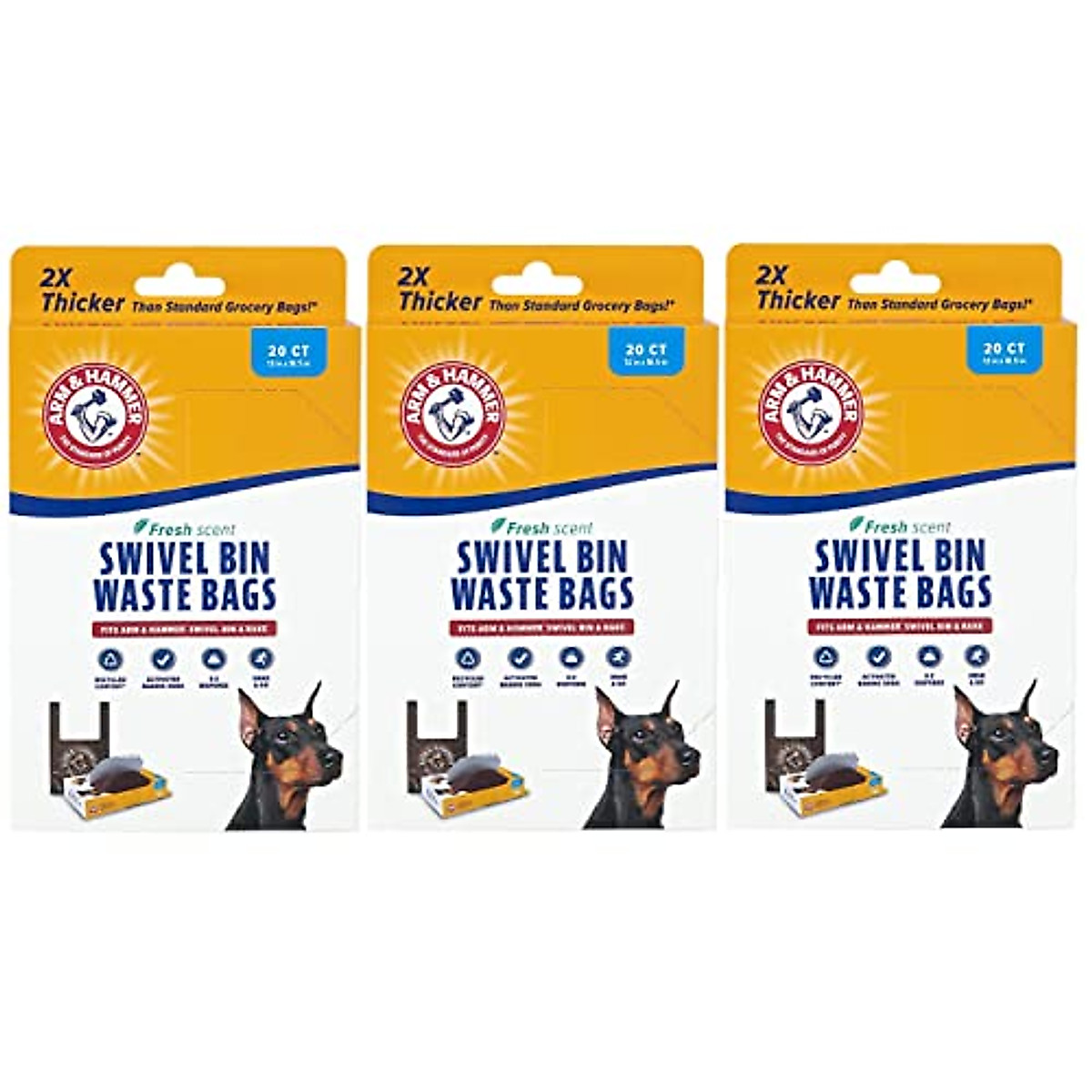 Swivel Bin Waste Bag and Rake Dog Pooper Scooper, Refill Bags (3-Pack, 20 Count)