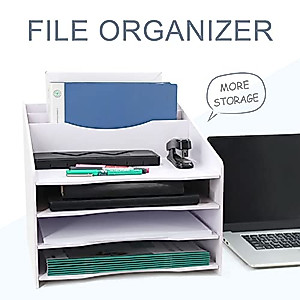 SONGWAY Desk File Organizer and Accessories Storage - Desktop Organizer with Horizontal and Vertical File Folder Holders, Letter Mail Sorter, 4 Tier Paper Organizer for Desk Home Office School