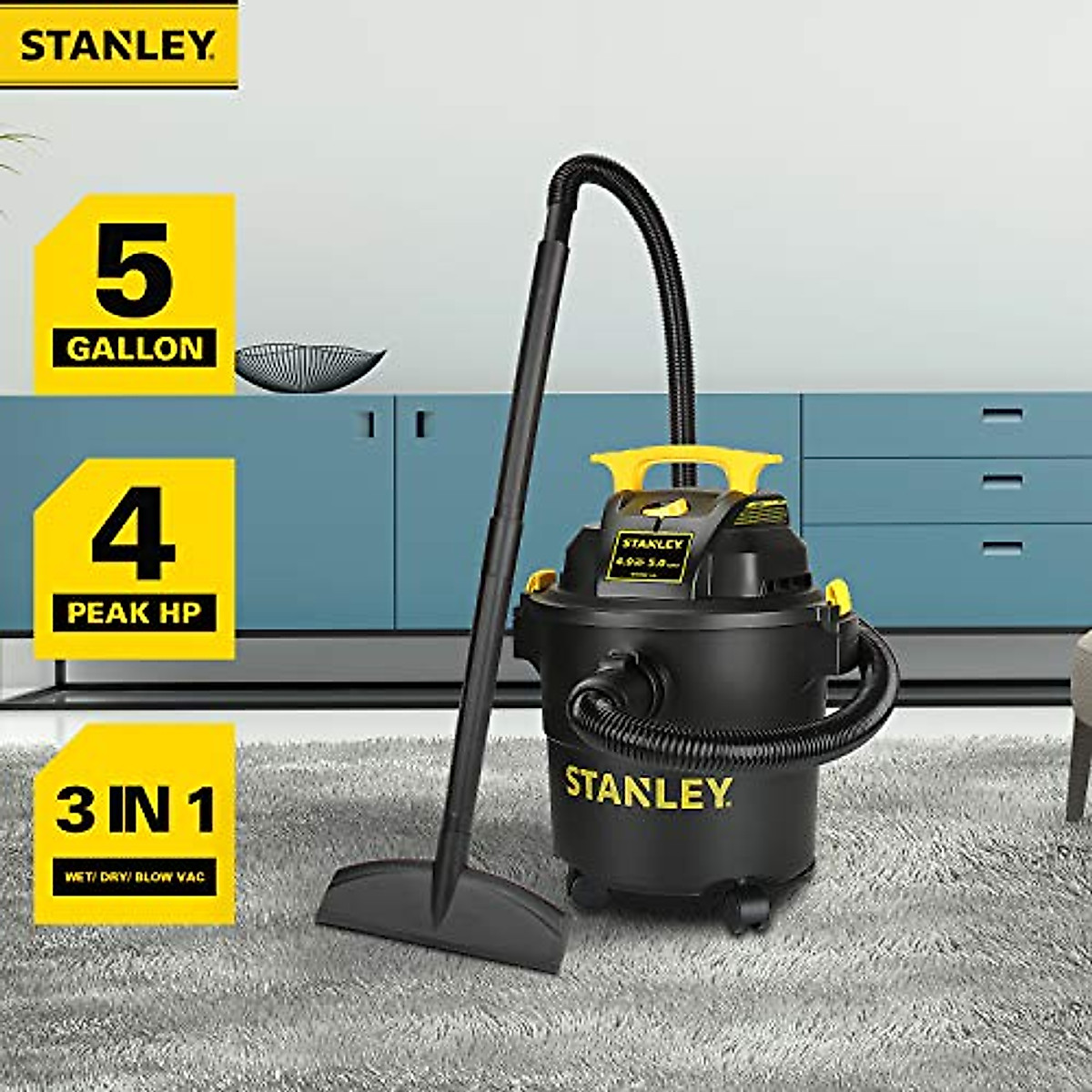 Stanley SL18115P Wet/Dry Vacuum, 5 Gallon, 4 Horsepower, 4.0 HP AC, Black