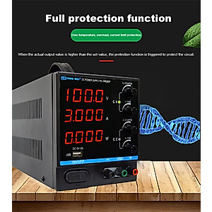 Lwlongwei Lab DC Power Supply Variable, 100V 3A Adjustable Switching Regulated DC Bench Linear Power Supply with 4-Digits LED Power Display, Coarse and Fine Adjustments with Alligator Leads Black
