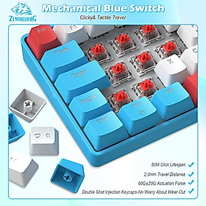 ZIYOU LANG RK-T60 Wired Mechanical Gaming Keyboard and Mouse Combo Mini Portable with Rainbow Backlit 62Key NKRO 6400DPI RGB Honeycomb Mice Coiled Aviator C Cable for PS4/PC/WIN Gamer(Blue/Red Switch)