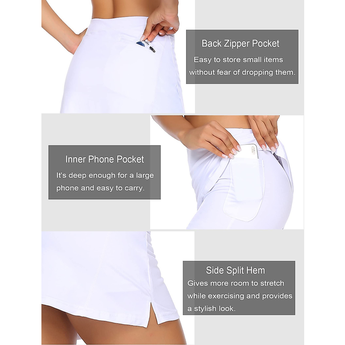 ADOME Women Active Athletic Skort Golf Skirt Lightweight Running Tennis Golf Workout Skirt with Pockets White