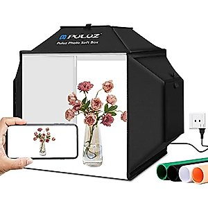 PULUZ Photo Studio Soft Box,16x16 inches Portable Light Box Photography Shooting Tent Kit with Hight CRI 480 LED Lights & 4 Color Backdrops for Product Photography