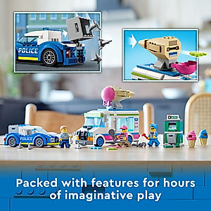 LEGO City Ice Cream Truck Police Chase Van 60314 Toy for Kids, Girls and Boys Age 5 Plus Years Old with Splat Launcher & City Police Car