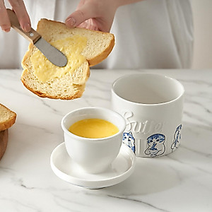 Toptier Butter Crock for Counter With Water Line, On Demand Spreadable Butter, Ceramic Butter Keeper to Leave On Counter, French Butter Dish with Lid, (Greedy Cat War)