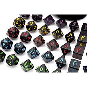 5 Sets New Black Polyhedral Dice with Satin-Lined Velvet Bag for Dungeons and Dragons DND RPG MTG D20 D12 D10 D8 D6 D4